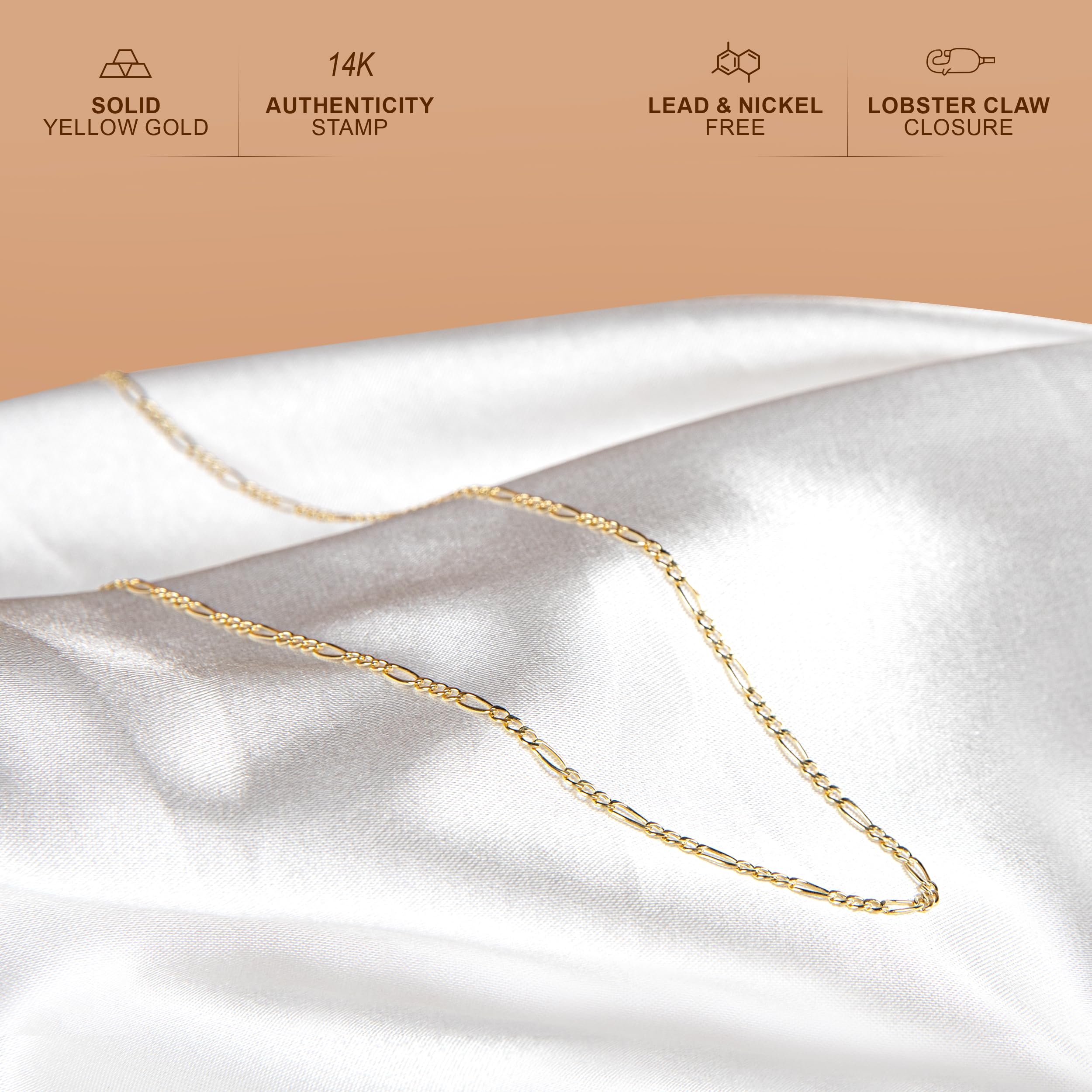 PORI JEWELERS 14K Gold 2.0mm Figaro/3+1 Link Chain Necklace- Made in Italy - (Yellow, 18 Inch)