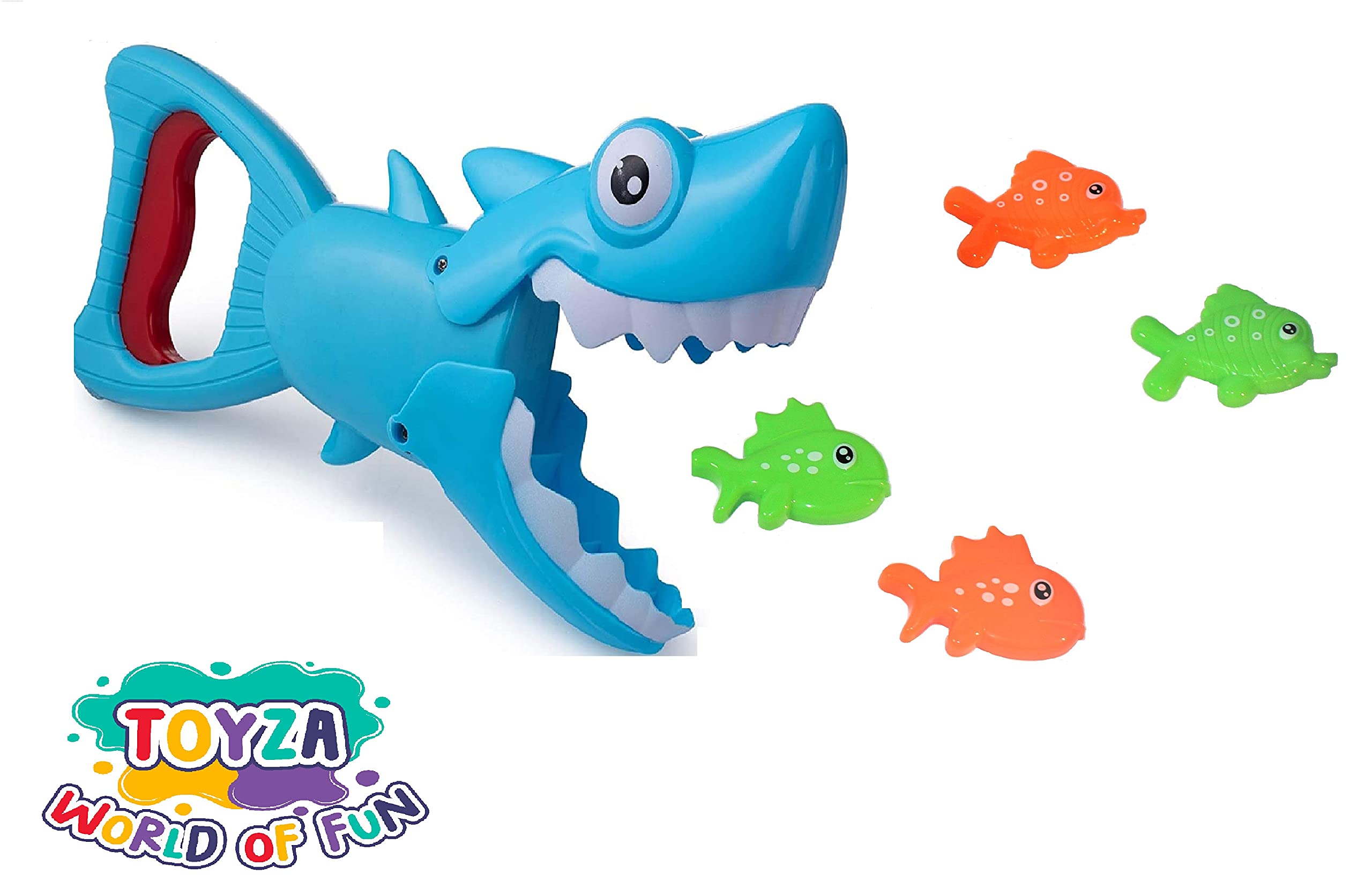 TOYZA Baby Bath Toys Shark Grabber/ Catch Game for Toddlers Boys - Girls with 4 Toy Fish Included for More Fun