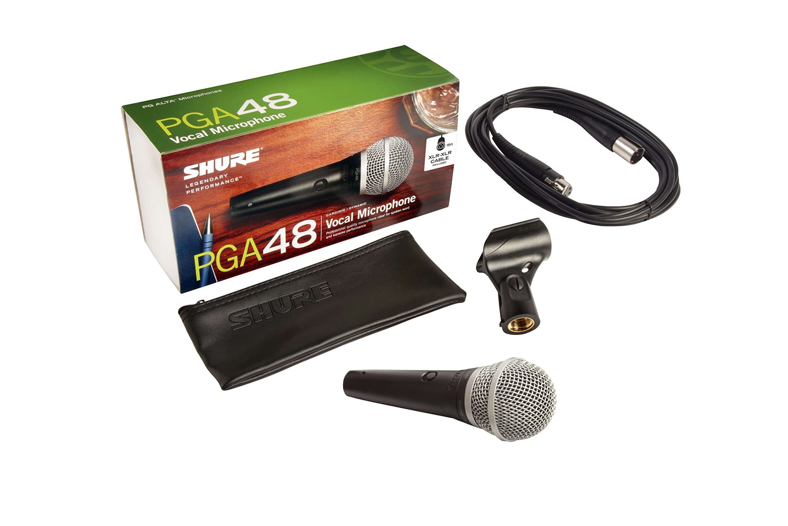 Shure PGA48 Microphone Bundle with MIC Boom Stand and XLR Cable