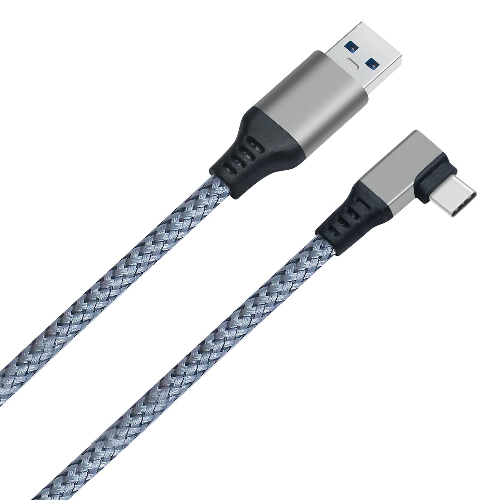 DTech 10ft Link Cable Compatible with Oculus Quest 2 1 USB A to USB C 3.0 Cord Nylon Braided 90 Degree 20V 3A Fast Charging Data Transfer High Speed 5Gbps for PC VR Headset Game (Grey)