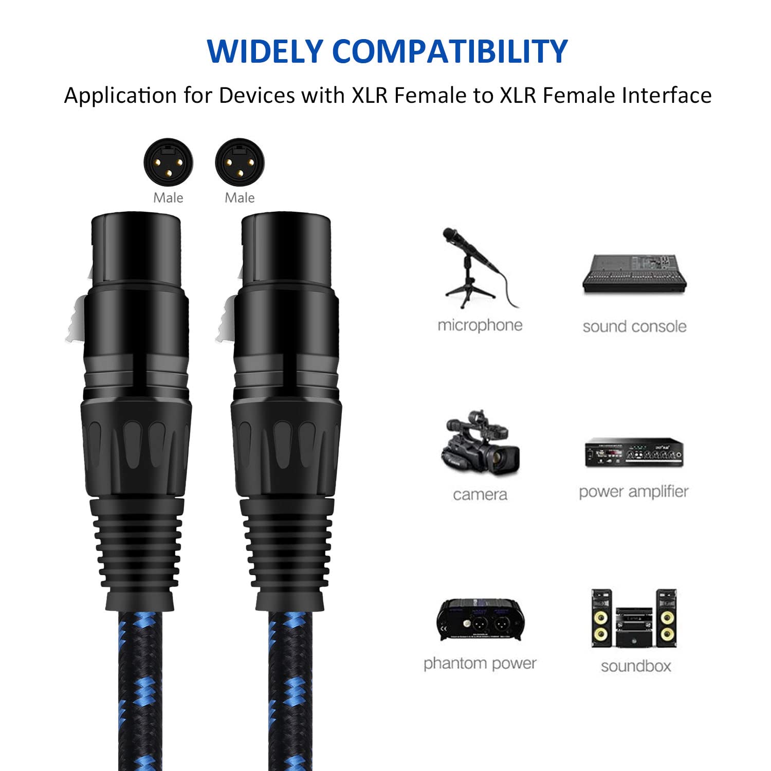 DREMAKE XLR Mic Adapter Cable 1M, Balanced XLR 3Pin Female to Female Microphone Extender Patch Cable for Live Sound & Stage, Studio Harmonizer, Mixing Board, Speaker System XLR to XLR Extension Cord