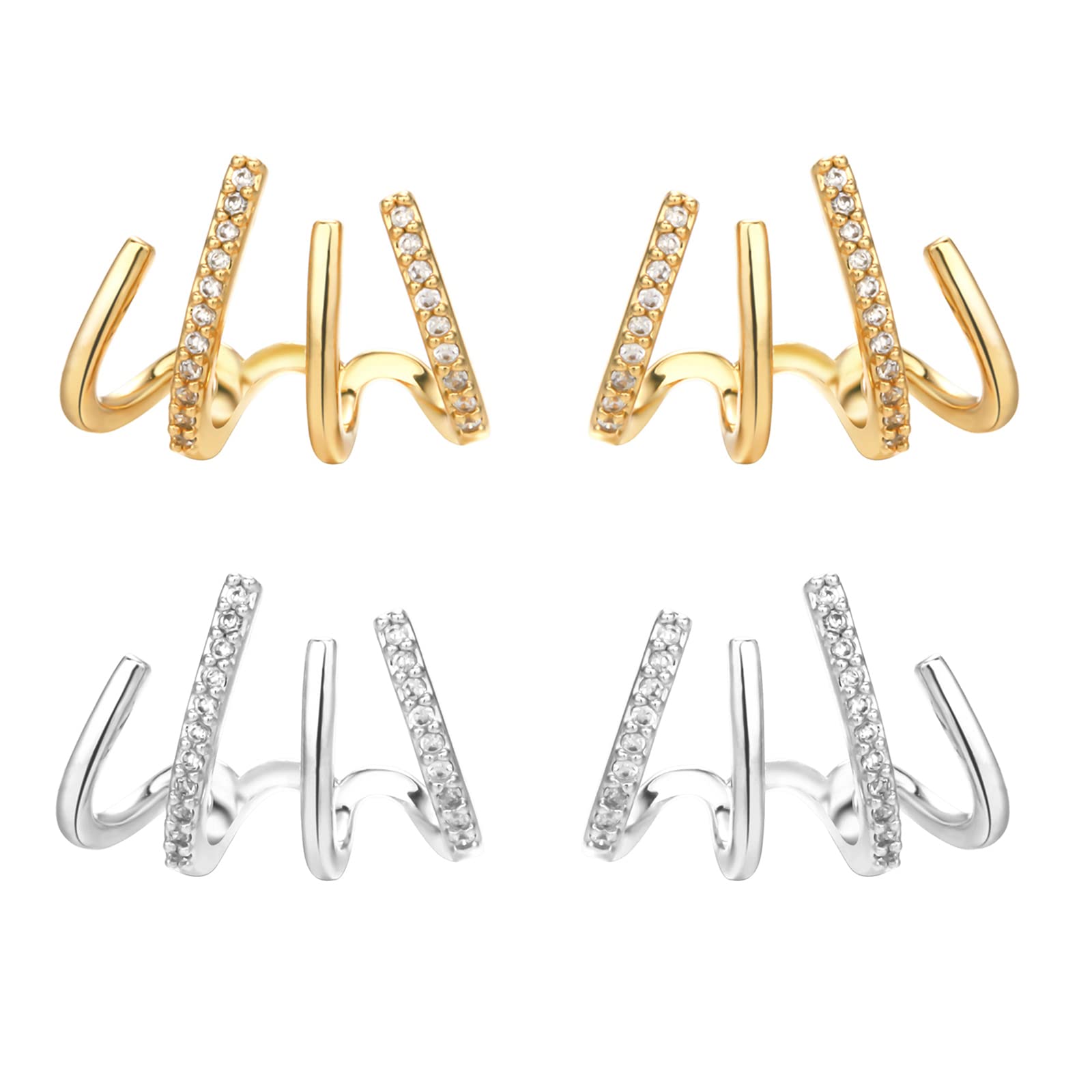 Claw Earrings for Women Zircon Needle Stud Ear Cuffs Multi Hoop Earrings (Gold & Silver)