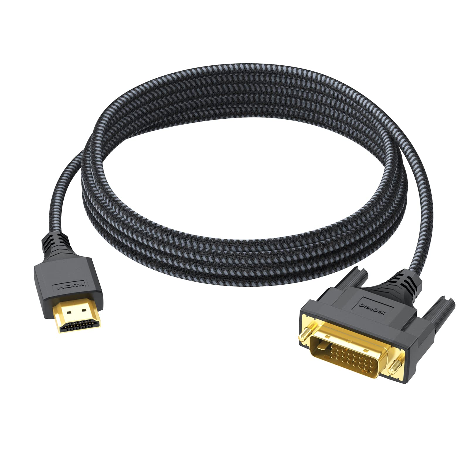 DteeDck DVI to HDMI Cable 6ft, HDMI to DVI Cable Adapter Bidrectional Braided DVI-D to HDMI Cord for Monitor Raspberry Pi Roku Xbox One PS5 Graphics Card Blue-ray, Switch - Black