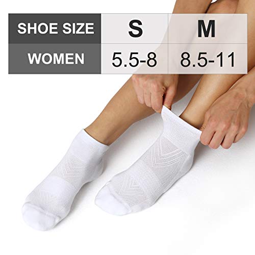 CelerSport 6 Pack Women's Ankle Socks with Cushion, Sport Athletic Running Socks, 6 Pair White, Medium