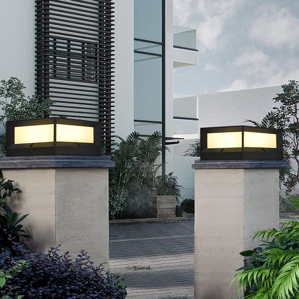 XLBHLH LED Post Light Outdoor, Modern Outdoor Column Lights IP65 Waterproof Aluminum Pillar Lights Outdoor Lighting for Yard Garden Patio Path with Acrylic Lampshade, 27X13CM