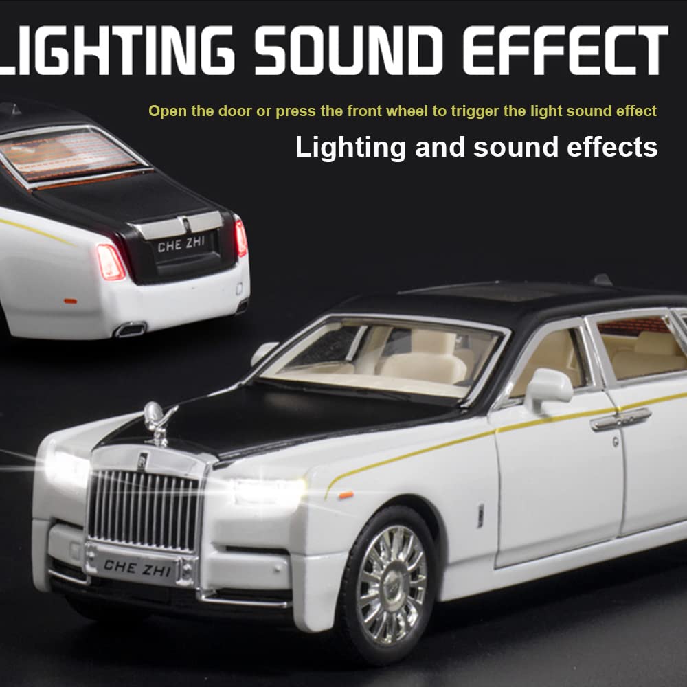 Diecast Cars 1:32 Scale, Rolls-Royce Phantom Model Car,Zinc Alloy Pull Back Toy car with Sound and Light for Kids Boy Girl Gift.
