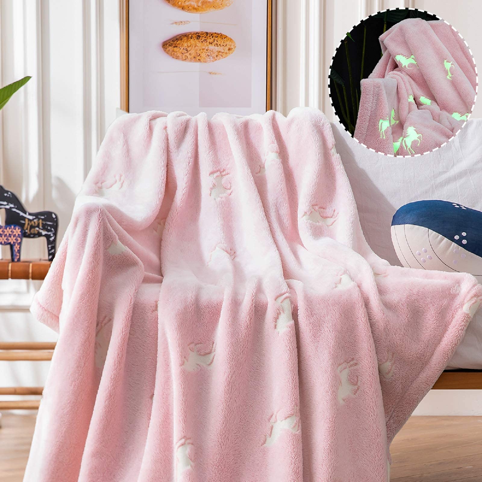 jinchan Glow in The Dark Throw Blanket Cat Pattern 40"x60" Soft Fleece Blanket for Couch Bed Decor Birthday Holiday Kids Boys Girls Blue