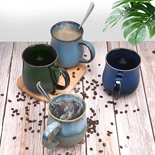 Otevymu 20 Oz Large Ceramic Coffee Mugs, Big Handle Handmade Pottery Tea Cup for Office and Home, Easy to Hold, Microwave and Dishwasher Safe, Hot Cold Drinking, Stylish Texture Glaze (Star Blue)
