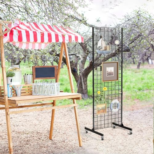 Bonnlo 2' x 6' Detachable Girdwall for Easy Transport, Standing Grid Tower, Thicker 5mm Wire, 180 LBS Weight Capacity Grid Panel with Legs and Extra Hooks, Display Rack for Retail and Craft Fair (1)