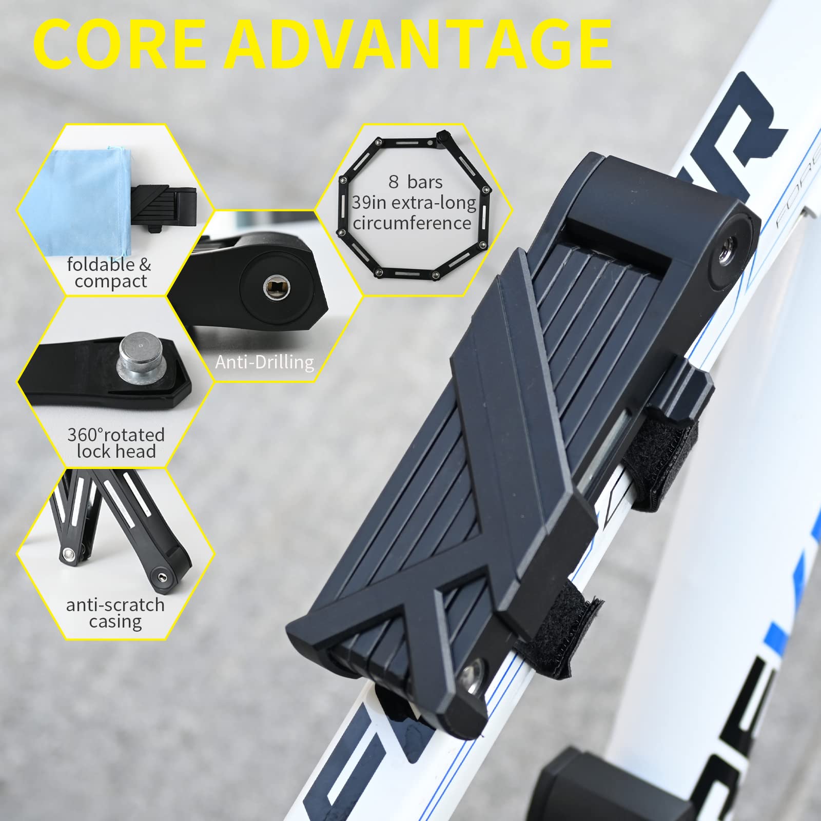 Compact Folding Bicycle Lock with 3 keys, foot Anti-Theft Security Bicycle lock, Super Strong Bicycle Folding lock-1000MM