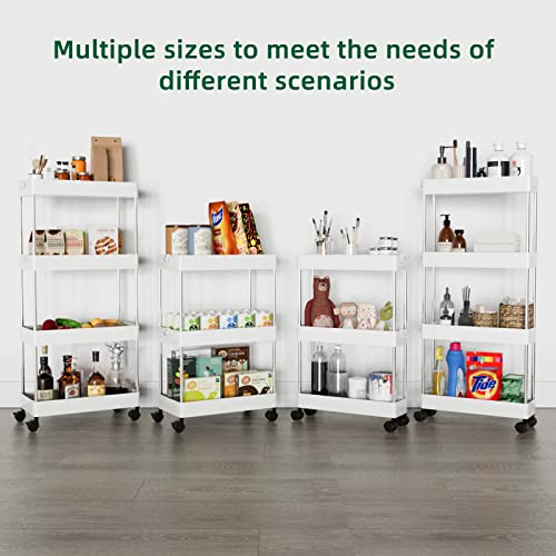 OTK Storage Cart 4 Tier Mobile Shelving Unit Organizer, Utility Rolling Shelf Cart with Wheels for Bathroom Kitchen Bedroom Office Laundry Narrow Places, White