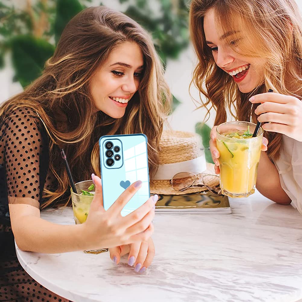 Bonoma Compatible with Samsung Galaxy A53 5G Case Love Heart Plating Electroplate Luxury Elegant Case Camera Protector Soft TPU Shockproof Protective Back Cover Galaxy A53 5G Case -Blue