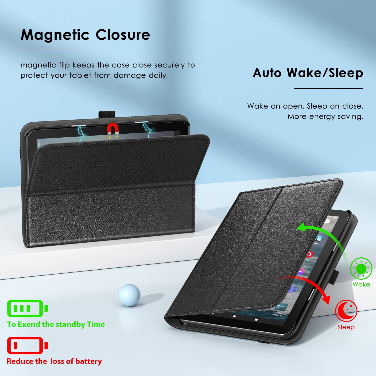 DTTO for All-New Amazon Fire 7 Tablet Case (Only Compatible with 12th Generation, 2022 Release), Slim Premium Vegan Leather Folding Stand Cover for Amazon Fire 7 Tablet - Auto Wake/Sleep, Black