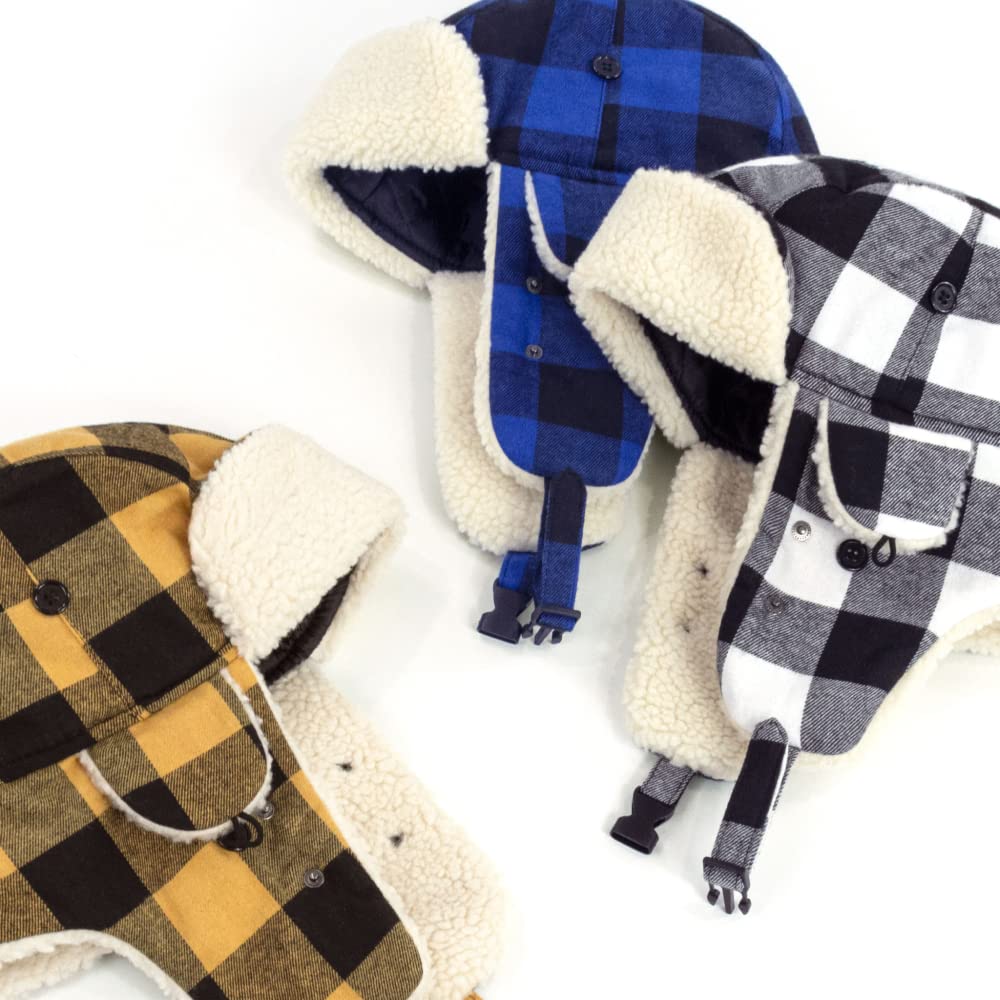 CHOK.LIDS Lumberjack Plaid Winter Trapper Unisex Premium Extra Strength Sherpa Ear Flap Chin Strap Cold Weather Outdoor Hat (Red)