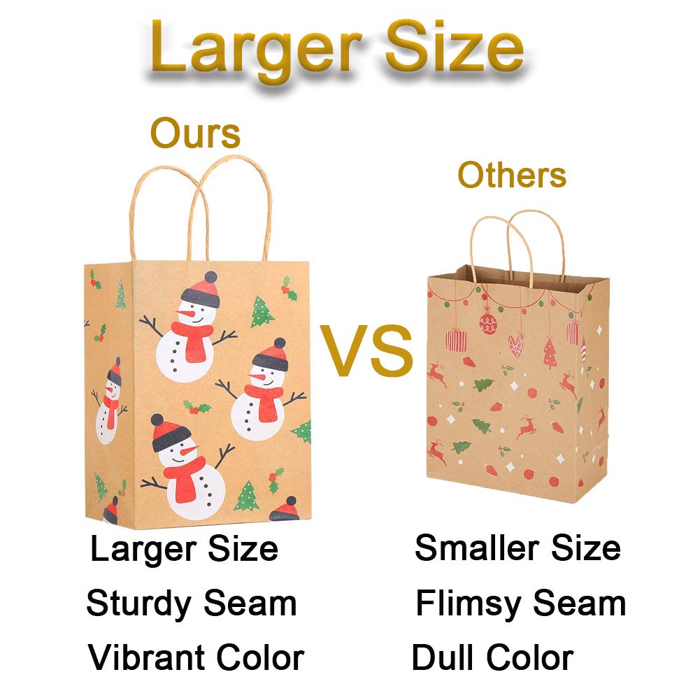 CCINEE Christmas Kraft Gift Bags,Xmas Assorted Paper Bags Bulk with Handles for Party Supplies,Pack of 24