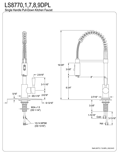 Kingston Brass LS8778DPL Paris Pre-Rinse Kitchen Faucet, Brushed Nickel