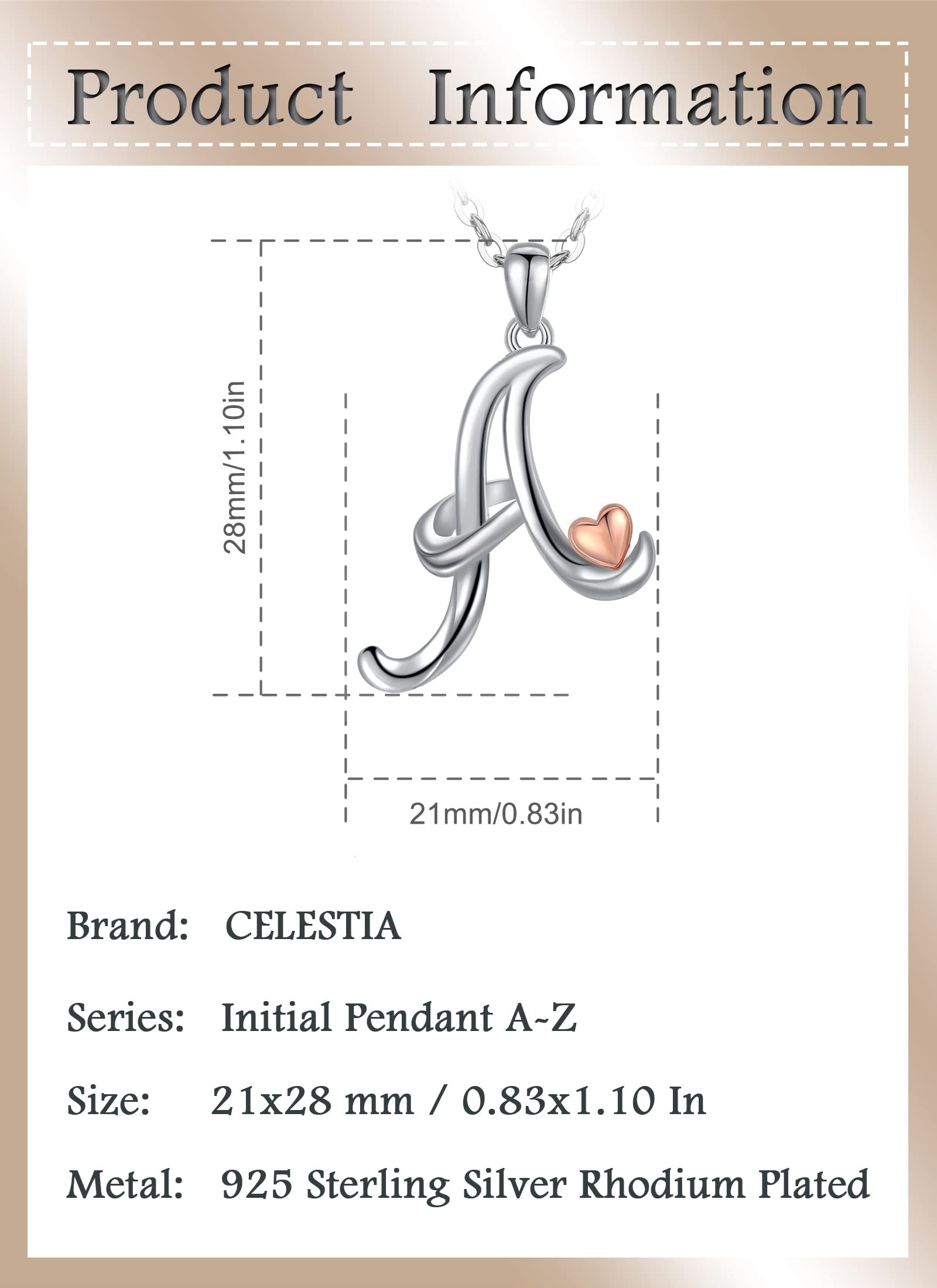 CELESTIA Gifts for Women Sterling Silver Initial Necklaces for Women Letter Pendant A Monogram Necklaces Alphabet Heart Initial Jewelry