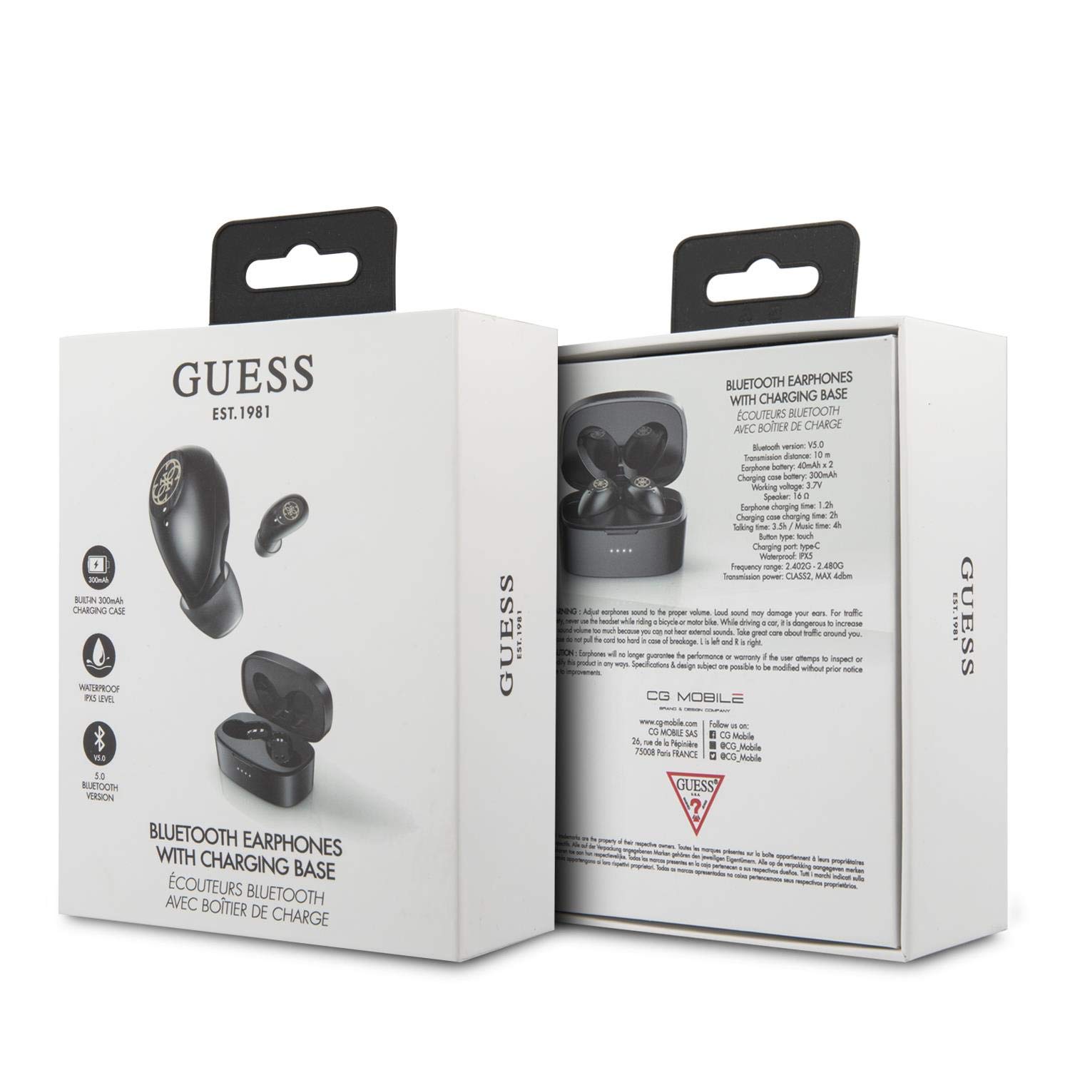 CG MOBILE Guess Earbuds with Charging Base and Built in Microphone Bluetooth 5.0 Earphones Black