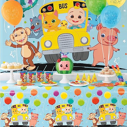 Unique CoComelon Birthday Decorations - Rectangular Plastic Table Covers (Pack of 3) and Sticker