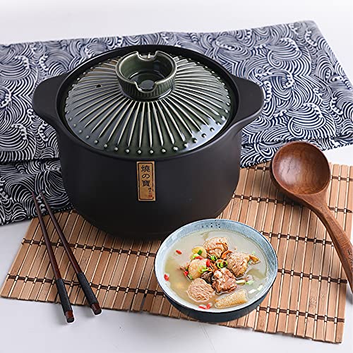 Lake Tian Ceramic Cooking Pot, Clay Pot Cooking, Earthenware Pot, Japanese Donabe, Chinese Ceramic/Casserole/Clay Pot/Earthen Pot Cookware Stew Pot Stockpot with Lid Small Steam, green 2L/2.1QT