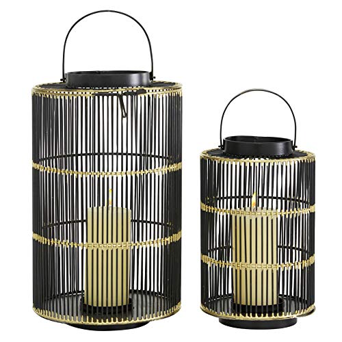 Large Round Metal Lanterns with Handles Set of 2 9 X 15round Black