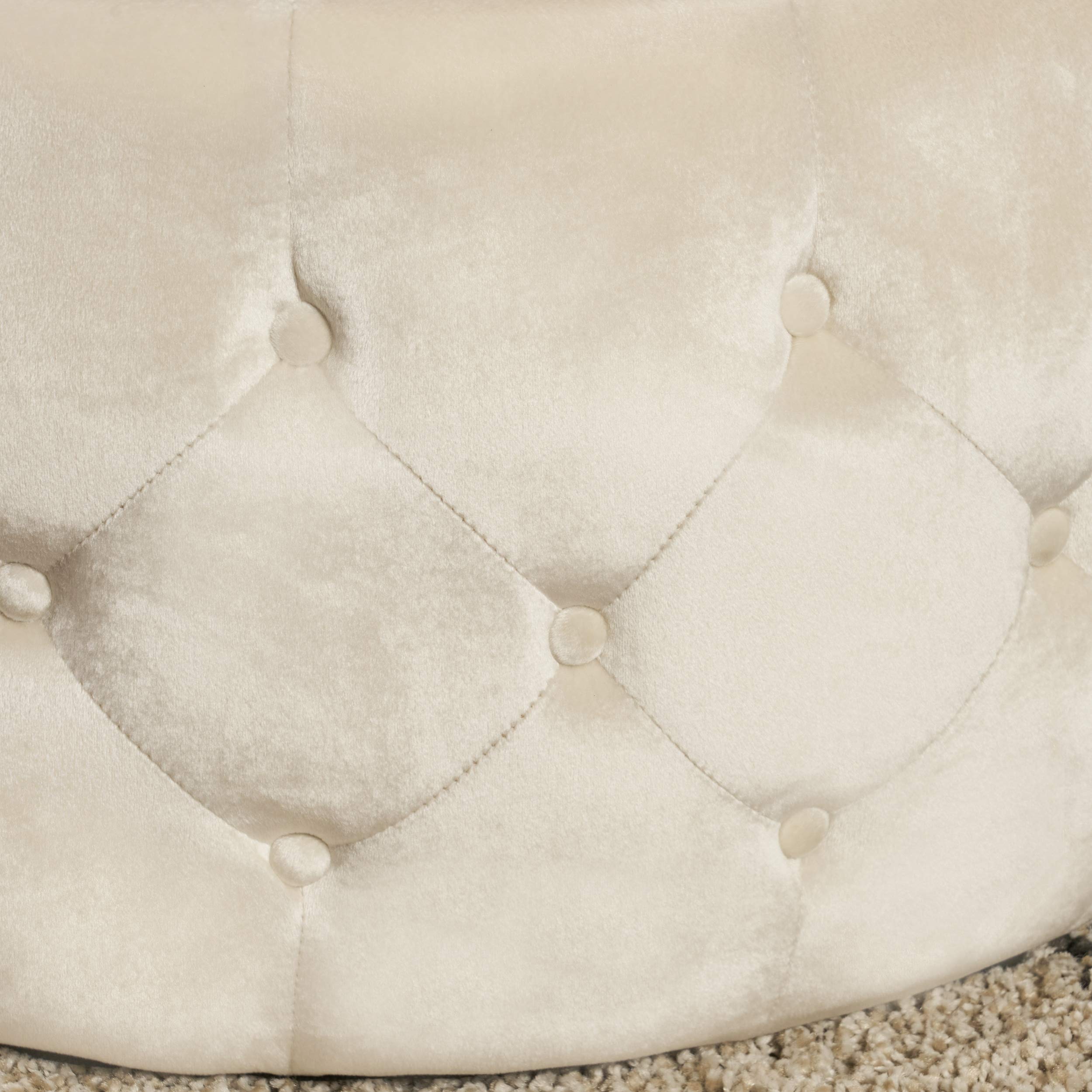 Christopher Knight Home Ivy Glam Velvet and Tempered Glass Coffee Table Ottoman, Beige, Black