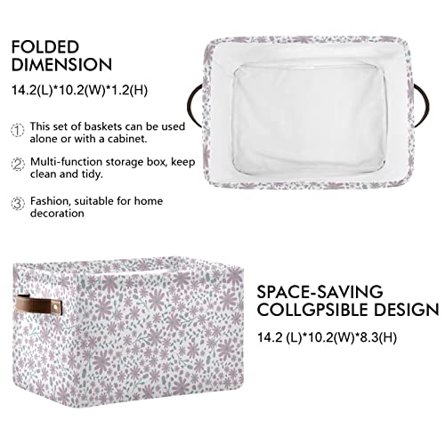 Kigai Large Storage Basket Cute Flower Pattern Square Foldable Canvas Laundry Baskets Bin Waterproof Inner Layer with Sturdy Handles for Kids Toy Nursery Blanket Clothes 1 Pack