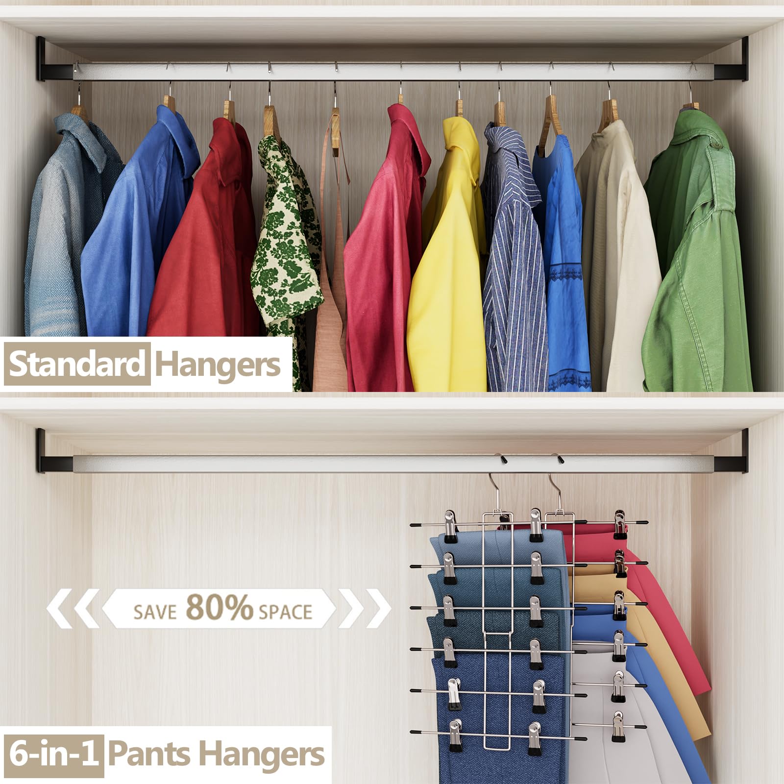 Hangers,Pants & Skirt Hangers Space Saving Hanging Closet Organizer and Storage,Clothes Hangers with 360° Swivel Hook,Upgrade Skirt Hangers with Clips-2Pack Closet Storage-Pant Hangers