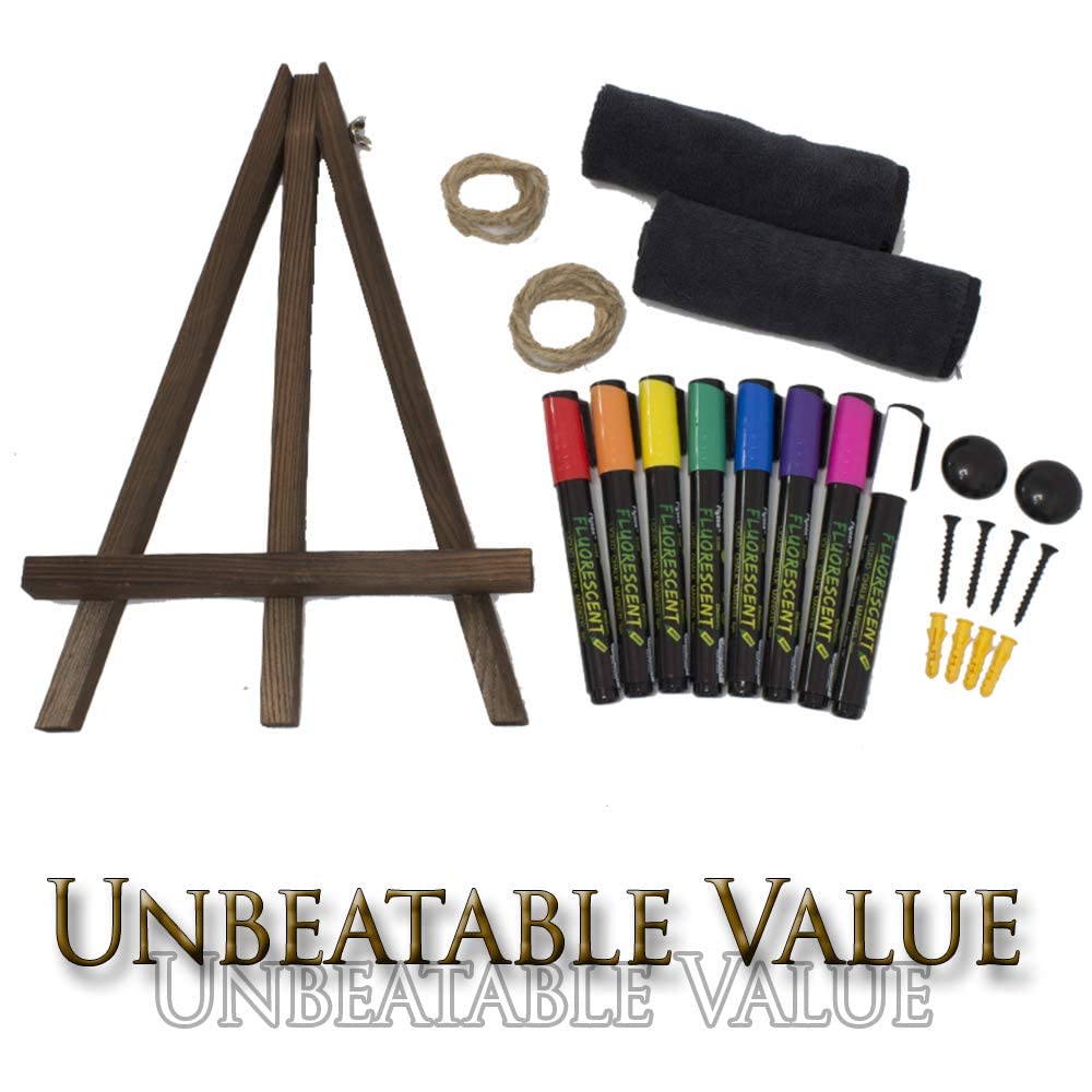 Chalk Board Sign Easel Stand Set - Standing Chalkboard Sign with Stand with Liquid Chalk Markers - Chalkboards to Write on with Stand - Wooden Frame Chalk Board Menu - Large Chalkboard by Peraco