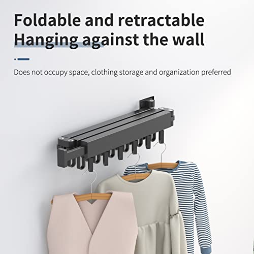 HotMax Clothes Drying Rack Wall Mounted, Retractable Collapsible Drying Racks for Laundry, Space Saving Dryer Rack, Balcony, Apartment Space Saver Organization(Tri-fold, Black)