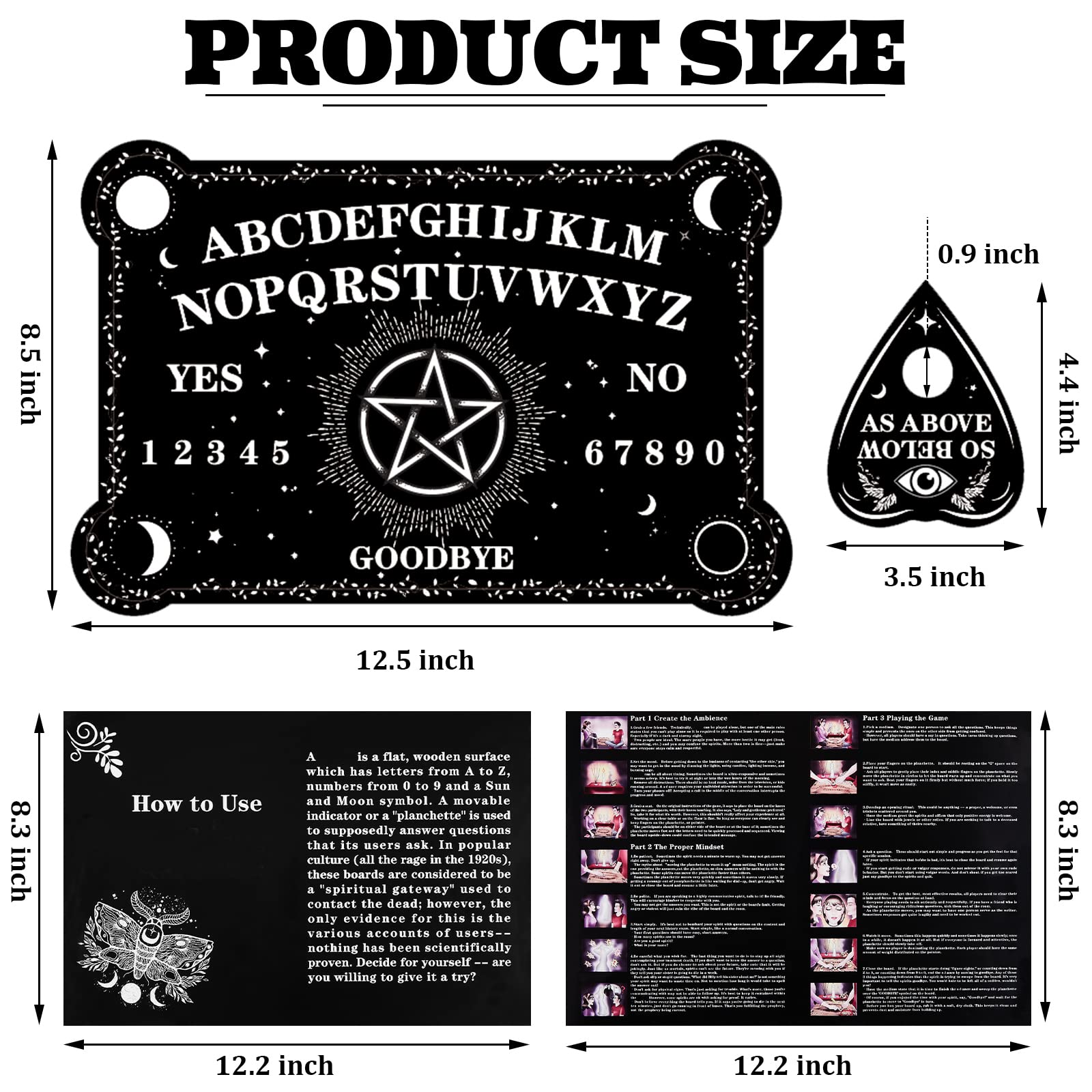 Threan Pendulum Dowsing Divination Board with Amethyst Set Metaphysical Message Crystal Pendulum Necklace Wooden Spirit Board Talking Board with Planchette for Wiccan Supply(Star Style)
