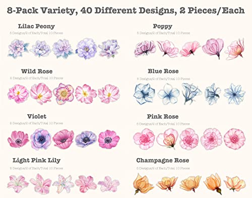 LakoArt 80 Pieces Large Size Transparent Waterproof Flower Stickers Set, Decorative Floral Clear Vinyl Wall Decals for Planner Scrapbook Aesthetic Room Decor Junk Journal Bullet Journals Collage