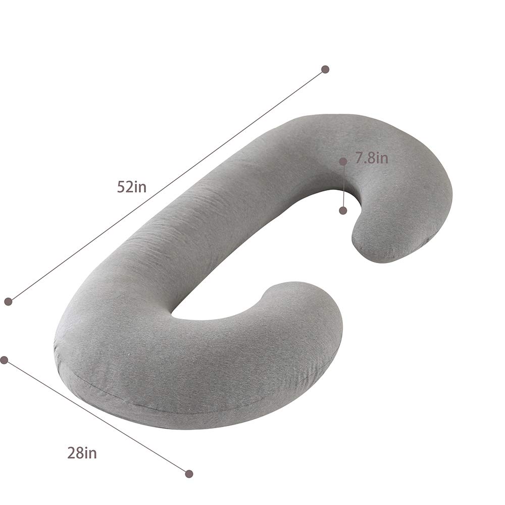 CDEN Pregnancy Pillow, C Shaped Full Body Pillow 52", Maternity Pillow Support for Back, Legs, Neck, HIPS for Pregnant Women with Removable Washable Jersey Cover(Grey)