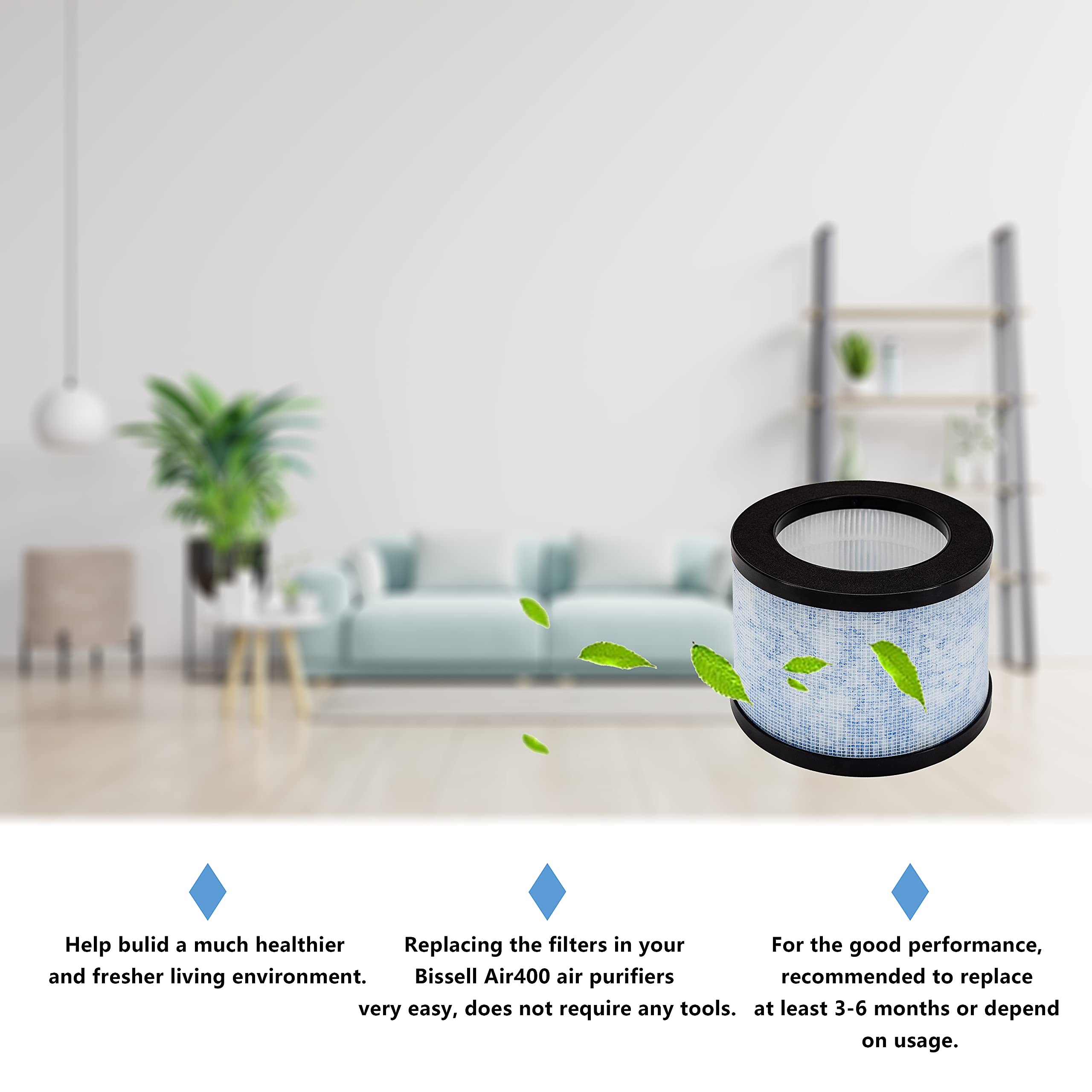 True HEPA Replacement Filter, Air Filter Replacement Compatible with Intelabe EP1080 Air Purifier, 2 Pack