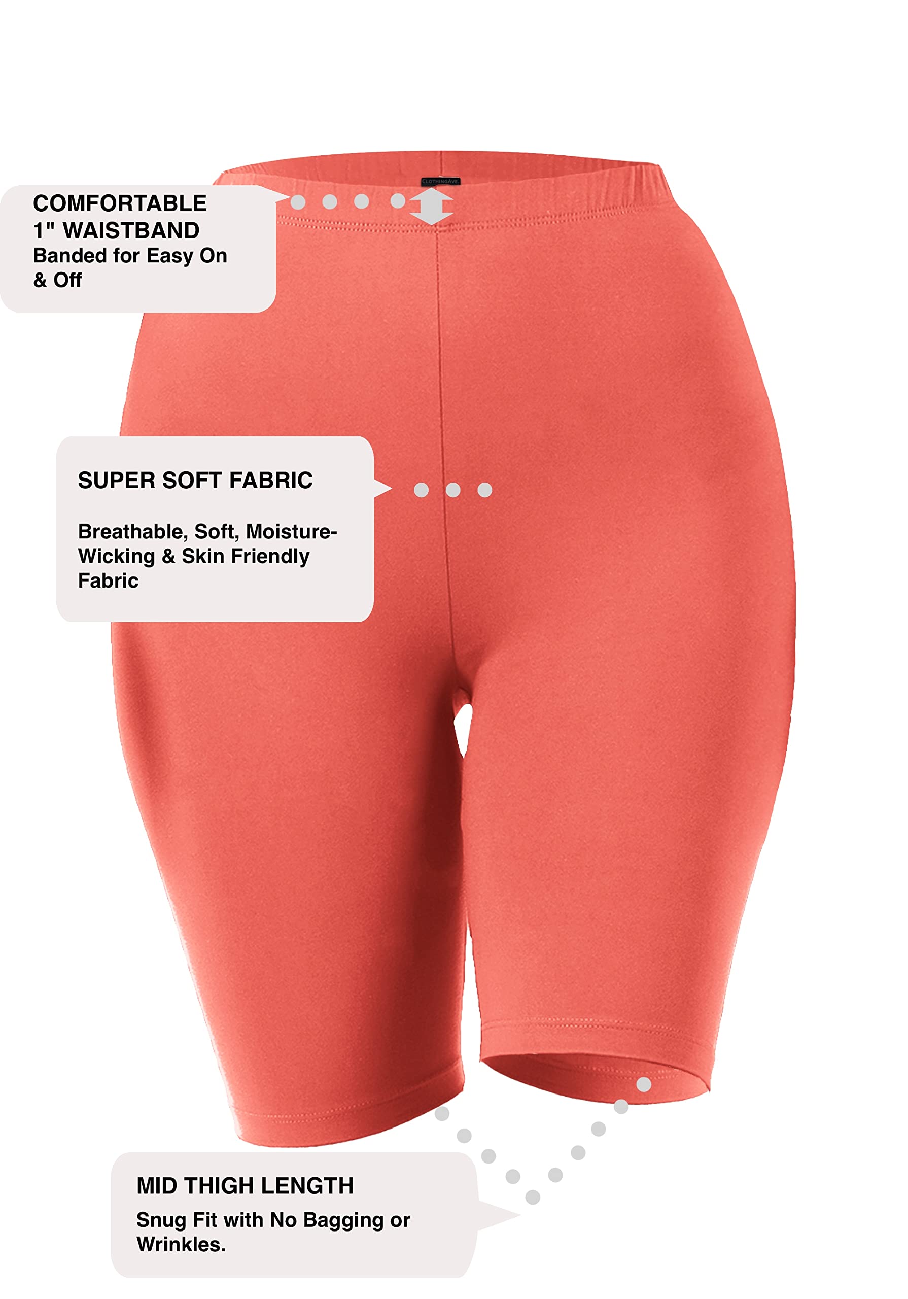 ClothingAve. Women's High Rise Basic Biker Shorts for Running Exercise Home Gym Active Athletic Leggings X-Large