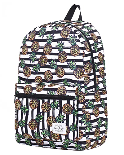 HotStyle TRENDYMAX Backpack for School Girls & Boys, Durable and Cute Bookbag with 7 Roomy Pockets, Pineapple&Stripe