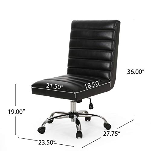 Christopher Knight Home Reed Contemporary Channel Stitch Swivel Office Chair, Midnight Black + Silver