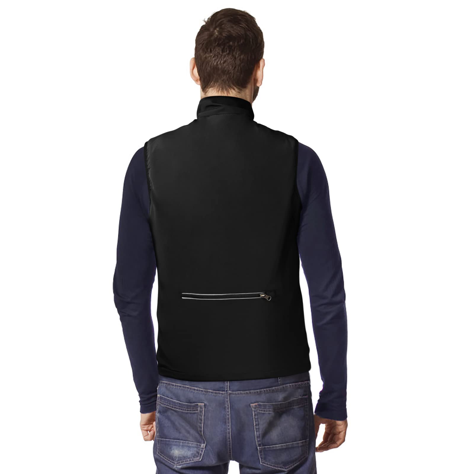 Clumor Men's Running Golf Vest Windproof Reflective Sports Outerwear Lightweight Softshell Short Sleeve Jacket for Cycling Hiking(3XL/Black