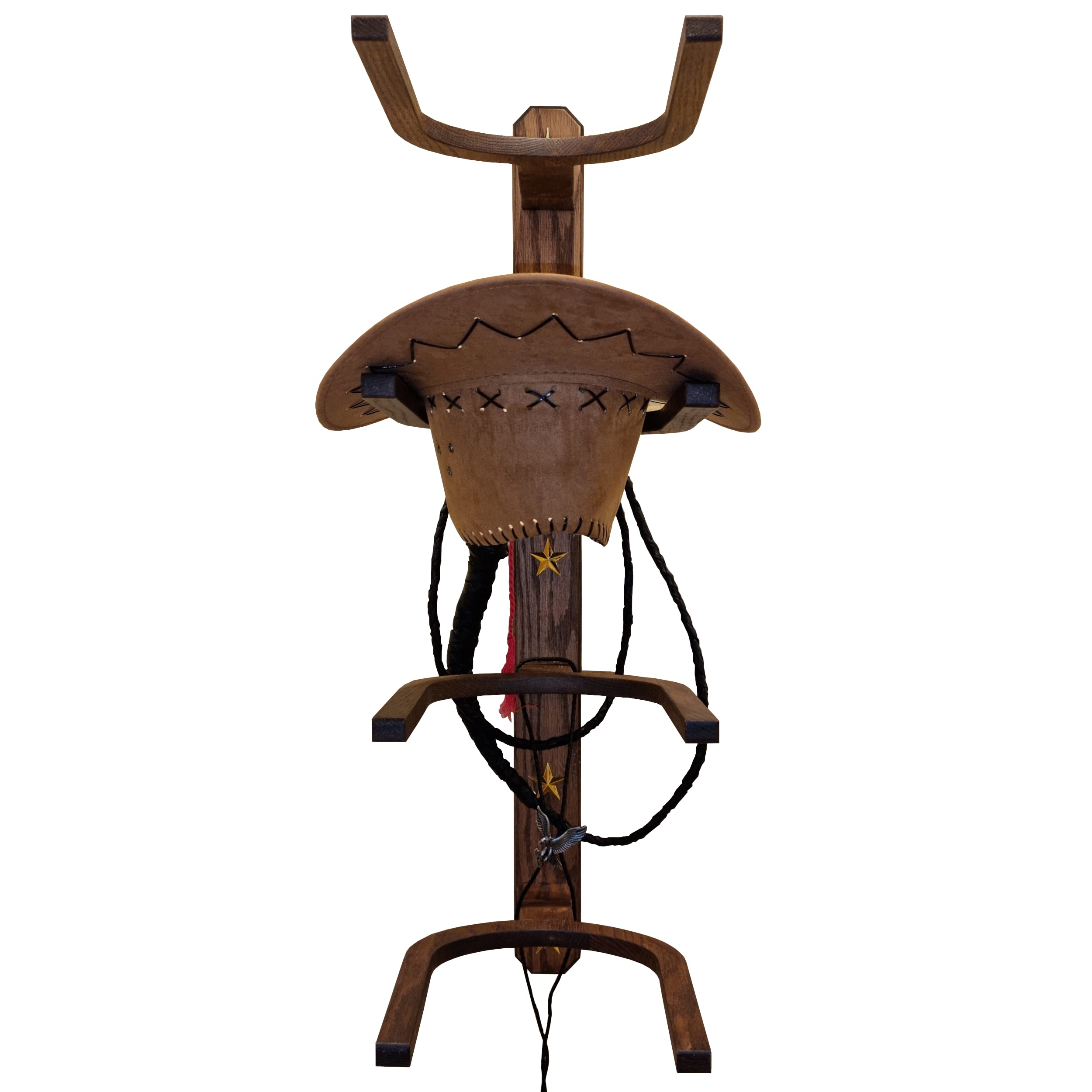Cowboy Hat Rack - Made from Solid Oak - with Solid Copper 24 Carat Gold Plated Stars - 4 Hat Cowboy Hat Holder - No Veneer or Chipboard