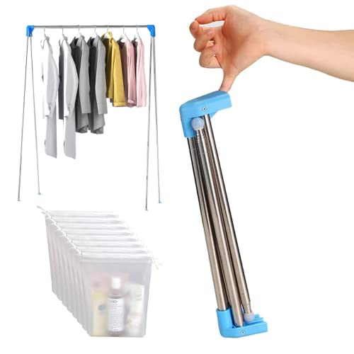 GIPOBUY Portable Clothes Rack Travel Garment Rack, Foldable Collapsible Clothing Rack, Mini Folding Portable for Dance, Painting, Travel, Drying, Camping,New Tech Easy Lock and Release(Non-Heavy Duty)