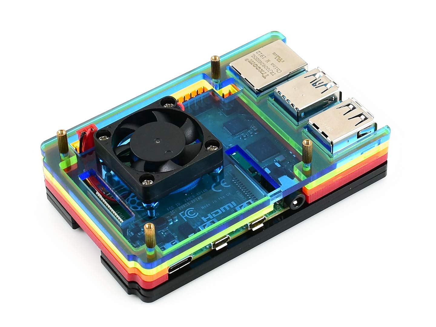 Compatible with Raspberry Pi 4 Case,Colorful Rainbow Acrylic Case with Cooling Fan, 3 PCS Heatsinks for Raspberry Pi 4 Model B