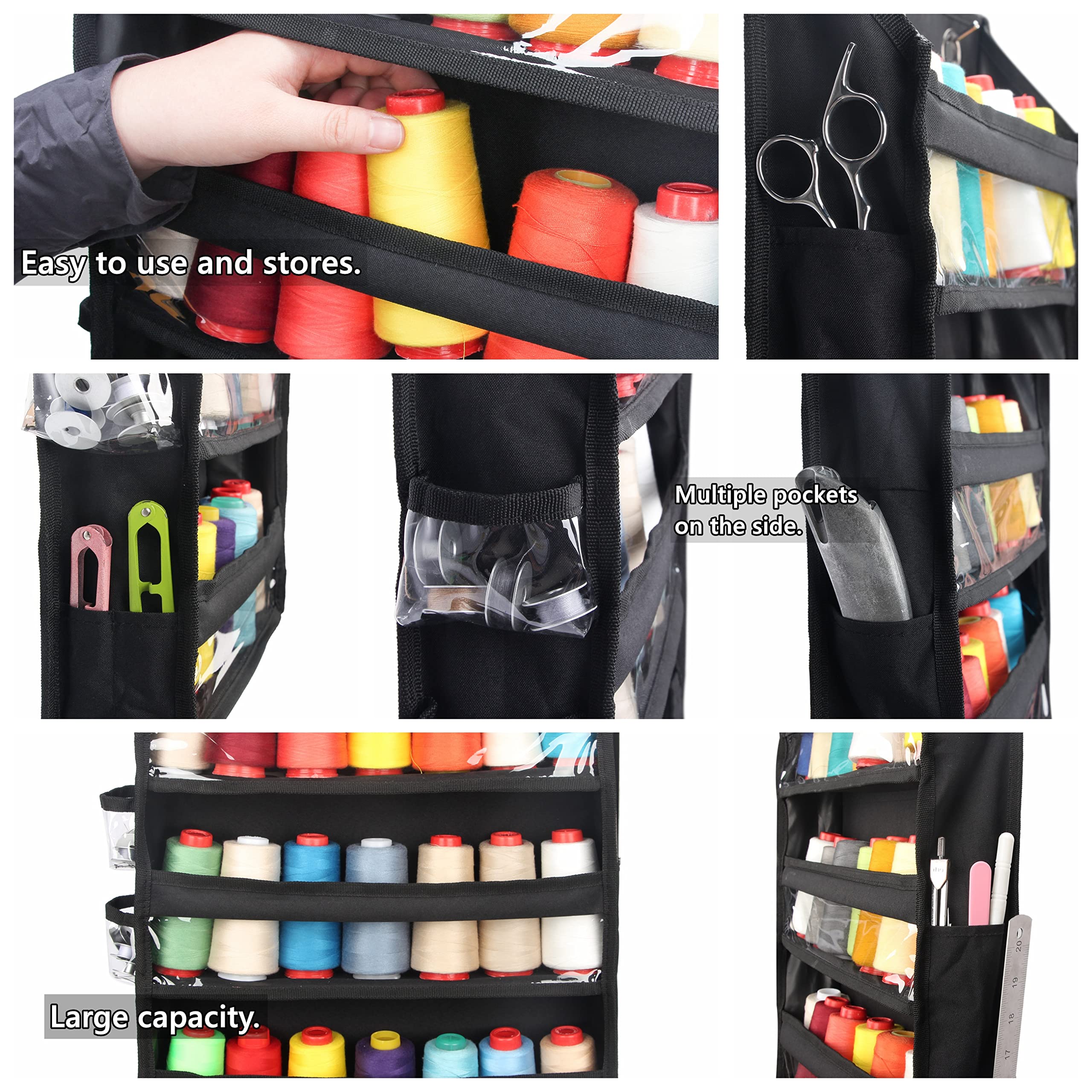 Hanging Sewing & Embroidery Thread Rack Storage, Wall-Mounted Sewing Thread Organizer with 5 Compartments, Over The Door Sewing Organizer Storage for Embroidery Quilting and Sewing Threads (Black)