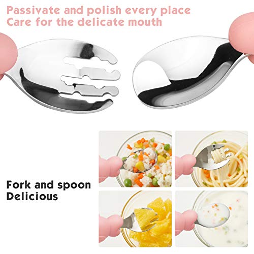 Silicone Suction Plate for Toddlers with Fork Spoon Set - Self Feeding Training Divided Plate Dish and Bowl for Baby and Toddler, Fits for Most Highchairs Trays (Pink)