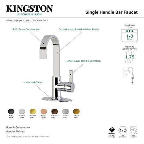 Kingston Brass LS8618CTL Continental Bar Faucet, Brushed Nickel