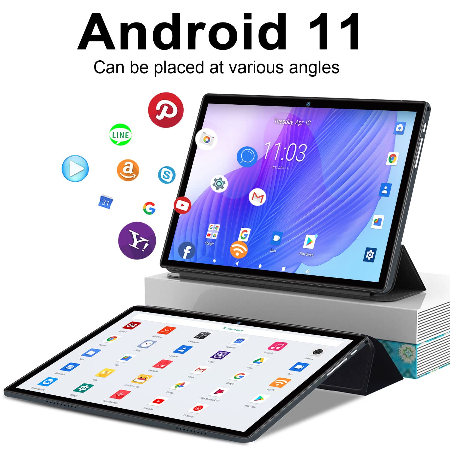 DUODUOGO Android 11 Tablet Computer with Keyboard, 2 in 1 Tablet, 10 inch Tablet HD, Dual Camera, 4GB+64GB+256 Expandable,Octa-Core Processor, 6000mAh, Bluetooth, FM, WiFi Tablet(Gray)