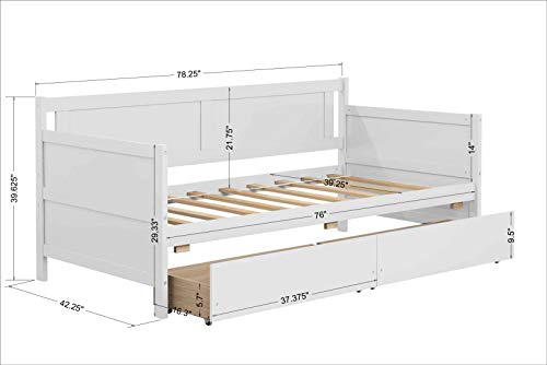 HOUAGI Daybed with 2 Storage Drawers,Twin Size Sofa Bed for Bedroom Living Room,White
