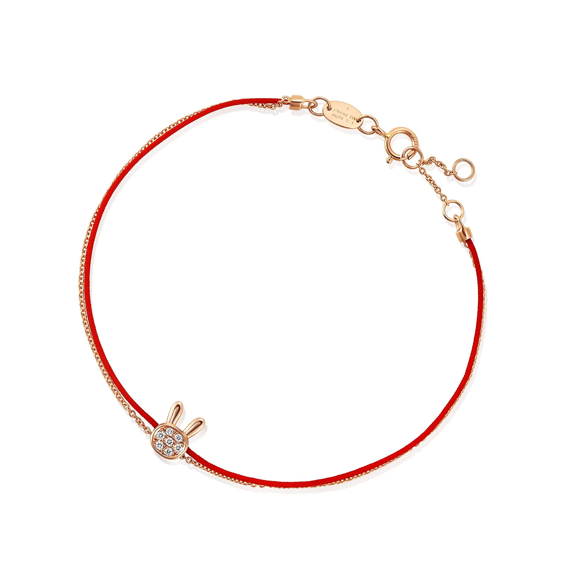 CHOW SANG SANG Promessa 18K Rose Gold 0.041 Carat (G-H Color, SI1-SI2 Clarity) Diamond Rabbit Bracelet with Red Thread for Women 92513B | 6.6", (17 CM)
