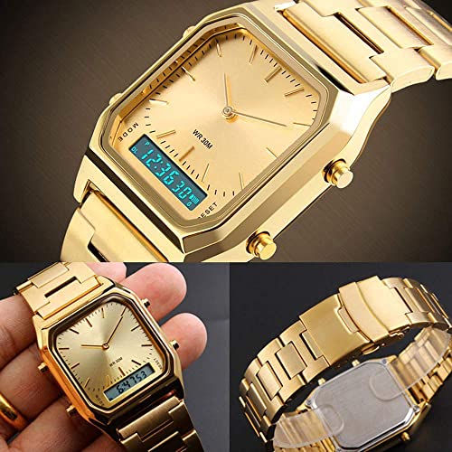 Gosasa Men's Unisex Square Multifunction Stopwatch Waterproof LED Digital Watch Electronic Analog Men's Watch Ladies Stainless Steel Watch (Silver)…