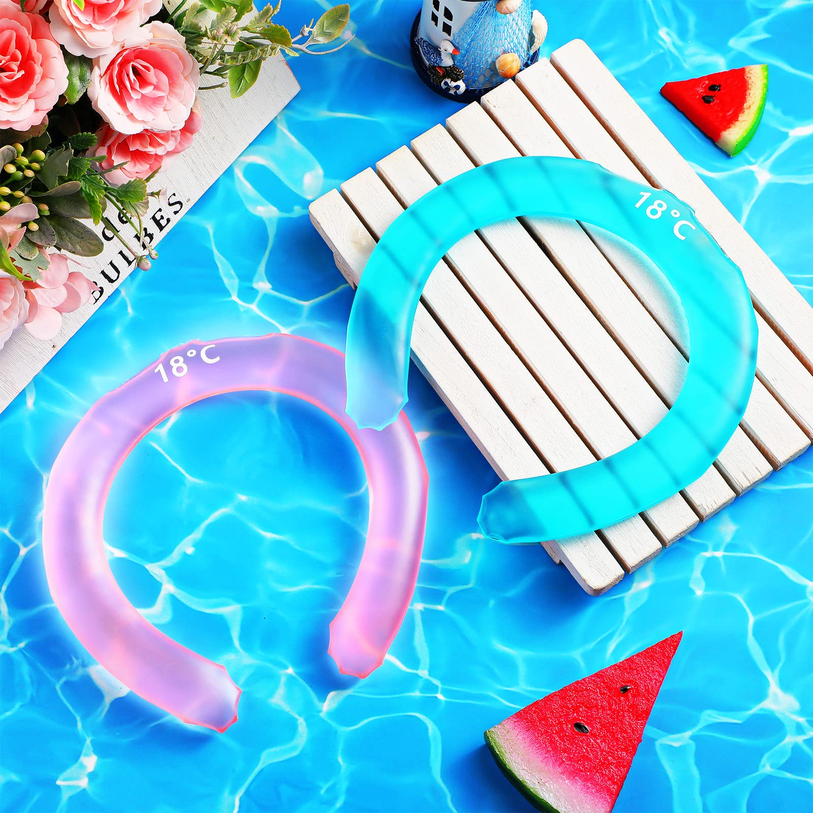 Neck Cooling Tube 2 Pcs Wearable Cooling Neck Wraps Reusable Neck Cooler Heat Cooling Cold Pack Summer Heat Relief for Summer Hot Flashes and Fever, Pink and Blue