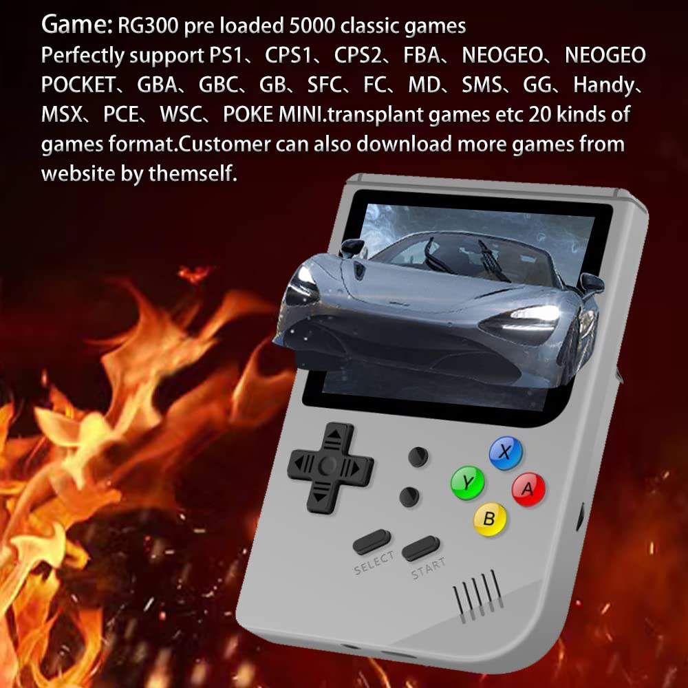 Diketigeey RG300 Handheld Game Console 2.8 Inch IPS Screen Open Source with 16 64G TF 5000+ Games 64Bit PS1 PCE 6 hours battery life Open Linux System Game Player (Gray)